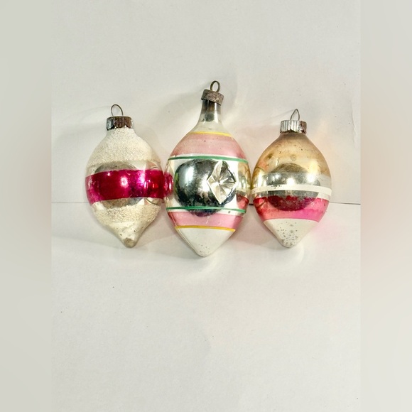 Holiday | 3 Shiny Brite Teardrop Striped Diamond Dbl Indent Glass ...